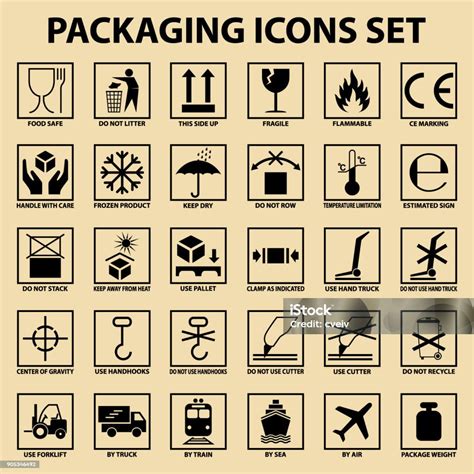 화물 포장 포장 아이콘 집합 레이블 배달 서비스 기호 기호 배송 상자 0명에 대한 스톡 벡터 아트 및 기타 이미지 0명 가연성 검은색 Istock