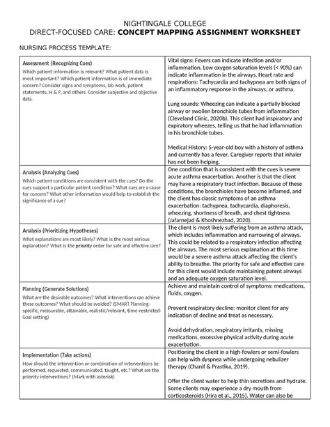 Concept Map Assignment Nightingale College Direct Focused Care Concept Mapping Assignment