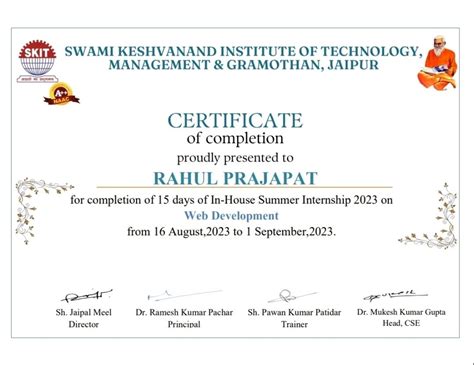 Rahul Prajapat On Linkedin Internship Professionaldevelopment Learningjourney Certificate