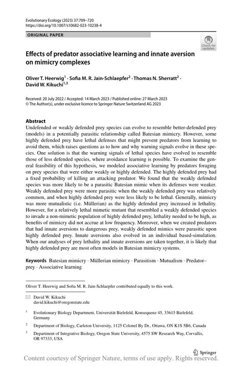 Effects Of Predator Associative Learning And Innate Aversion On Mimicry