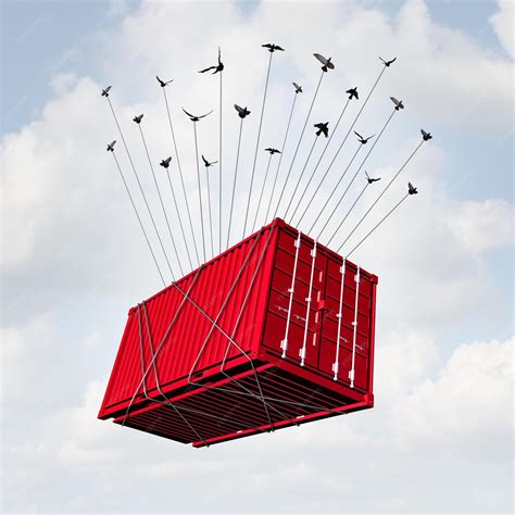 Premium Photo A Red Shipping Container With Birds Flying In The Sky