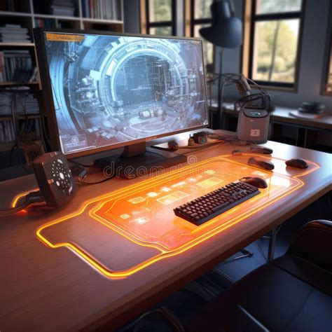 The Computer Desk Of The Programmer Of The Future Stock Illustration