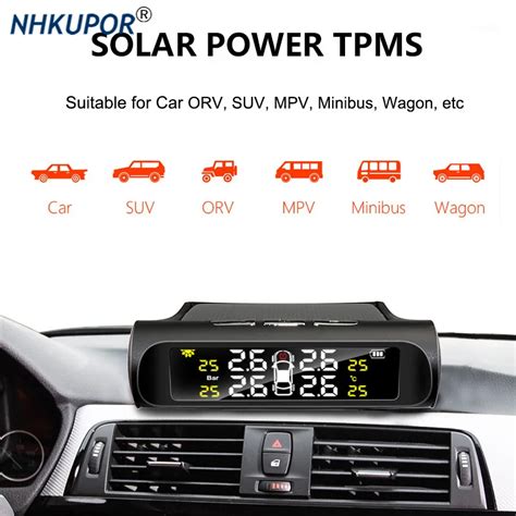 자동차 Tpms 타이어 압력 모니터 시스템 태양 광 자동 보안 경보 4 내부 외부 센서 온도 경고타이어 기압알람