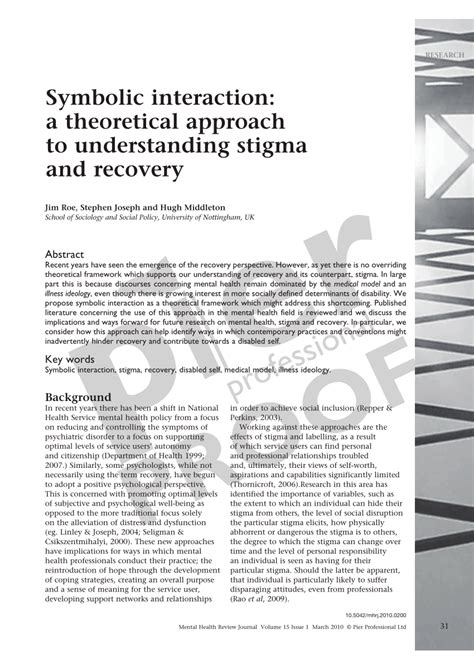 Pdf Symbolic Interaction A Theoretical Approach To Understanding Stigma And Recovery