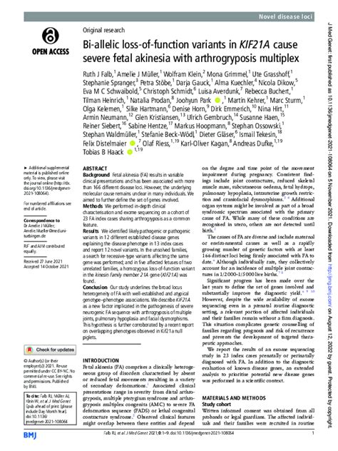 Pdf Bi Allelic Loss Of Function Variants In Kif21a Cause Severe Fetal