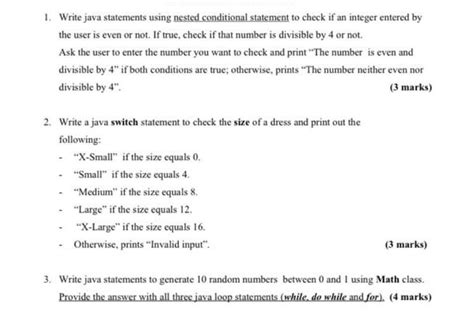 Solved Write Java Statements Using Nested Conditional Chegg