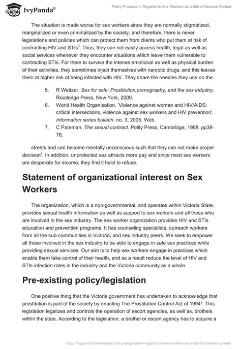 Policy Proposal In Regards To Sex Workers As A Site Of Disease Spread Words Essay Example