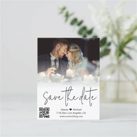 Qr Code Calligraphy Couple Photo Save The Date Announcement Postcard Zazzle
