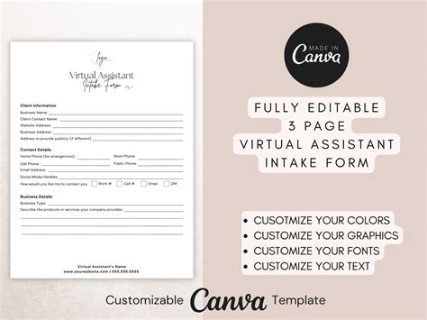 Virtual Assistant Client Intake Form Template