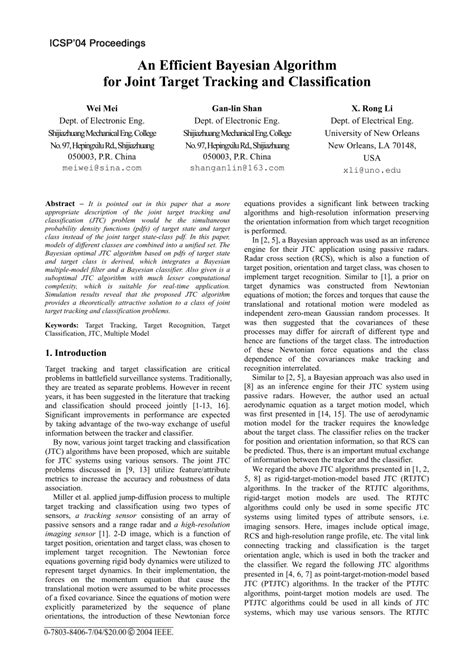 Pdf An Efficient Bayesian Algorithm For Joint Target Tracking And