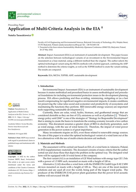 Pdf Application Of Multi Criteria Analysis In The Eia