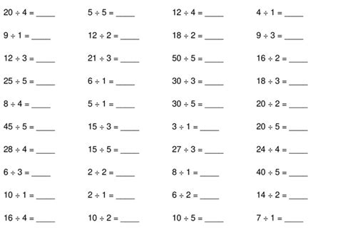 Basic Division Facts Worksheet Dividing By 1 2 3 4 And 5 Free