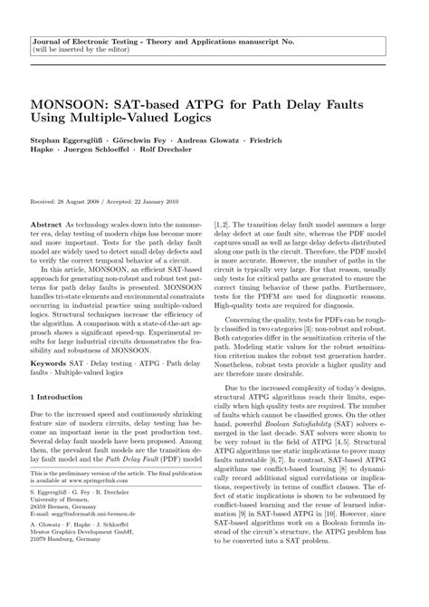 Pdf Monsoon Sat Based Atpg For Path Delay Faults Using Multiple