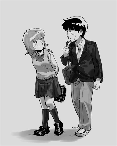 Safebooru 1boy 1girl Bag Commentary Frown Fukami Emi Greyscale
