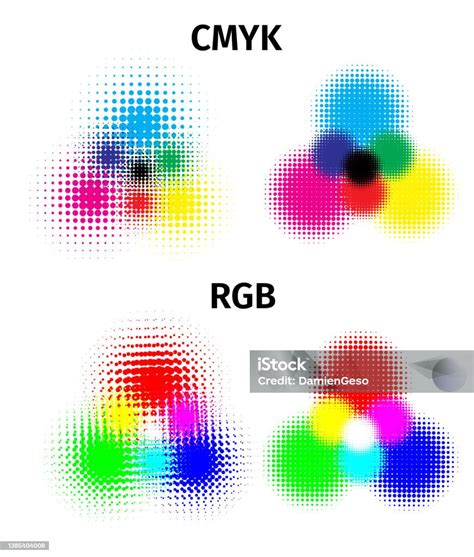 Rgb 및 Cmyk 하프톤 벡터 일러스트 레이 션 색상 0명에 대한 스톡 벡터 아트 및 기타 이미지 0명 Cmyk 검은색