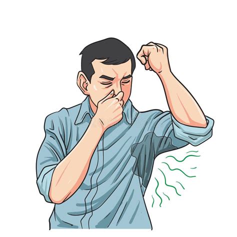 Sweating Man Feeling Bad Smell Coming From His Own Armpits Stock Vector