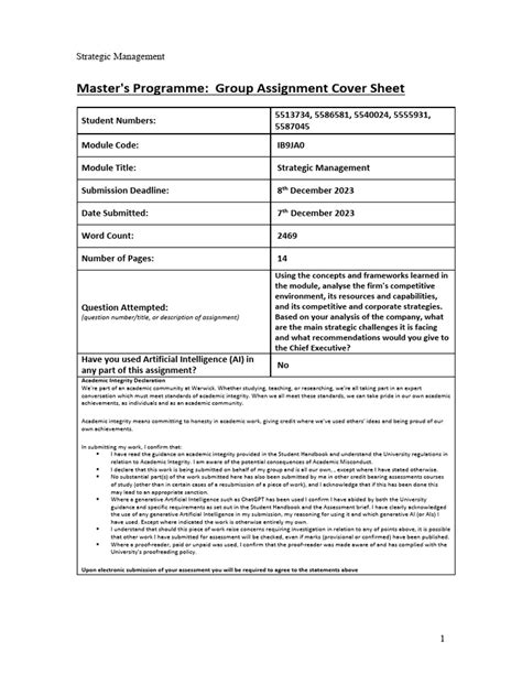 Strategic Management Assignment Pdf Strategic Management Retail