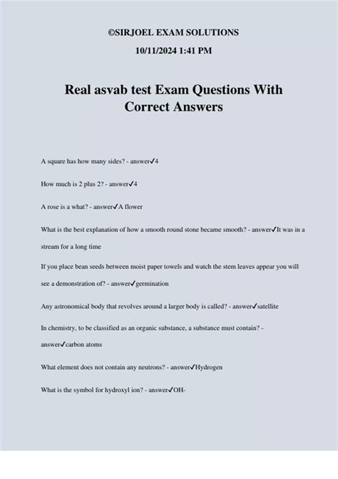 Real Asvab Test Exam Questions With Correct Answers Real Asvab Stuvia Us