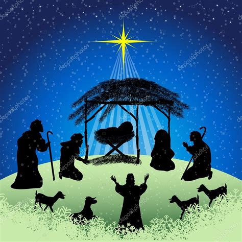 Nativity Scene Silhouette Vector Mary Joseph Silhouette Hi Res Stock