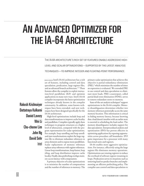 pdf an advanced optimizer for the ia 64 architecture