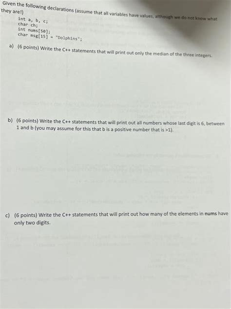 Solved Given The Following Declarations Assume That All Chegg