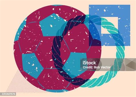 기하학적 모양의 리소그래프 축구공 트렌디한 Riso Graph의 개체는 기하학 요소가 있는 질감 스타일 디자인을 인쇄합니다 Championship에 대한 스톡 벡터 아트 및