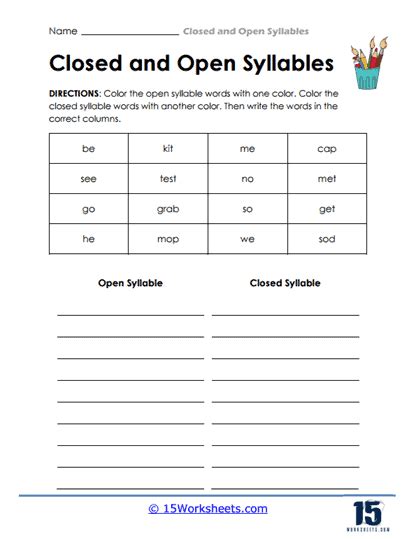 Closed And Open Syllables Worksheets 15 Worksheets