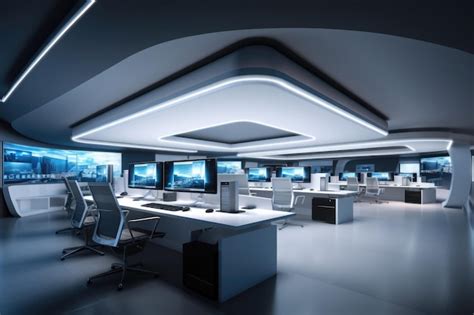 Premium Ai Image Modern Office Interior With Computers For Working Generative Ai