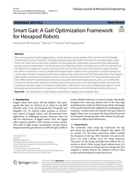 Pdf Smart Gait A Gait Optimization Framework For Hexapod Robots