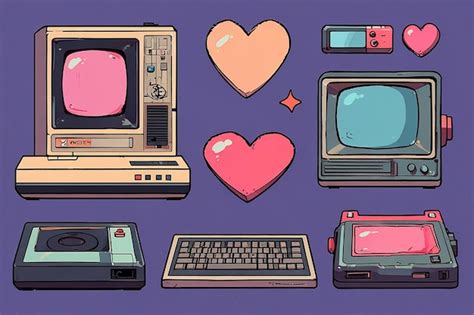 y2k trendy set of objects old computer interface retro pc elements