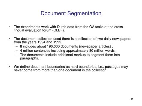 Ppt Comparing Document Segmentation For Passage Retrieval In Question