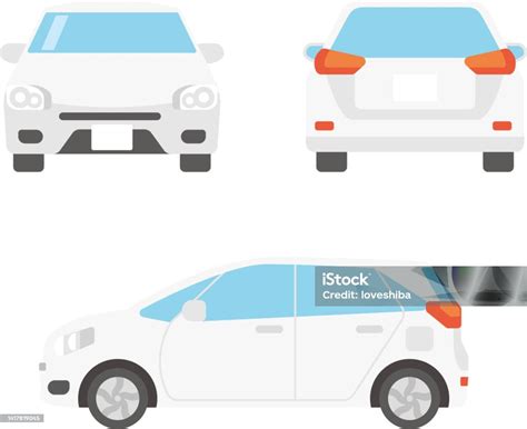 앞 뒤 및 측면보기에서 승용차의 평면 디자인 일러스트 세트 차에 대한 스톡 벡터 아트 및 기타 이미지 차 후면 뒤 Istock