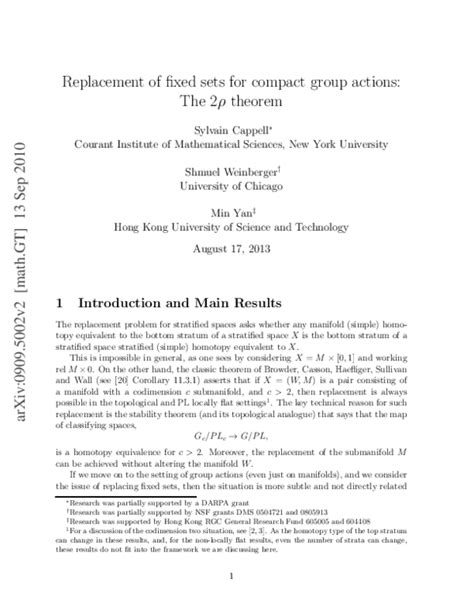 pdf replacement of fixed sets for compact group actions the 2ρ theorem