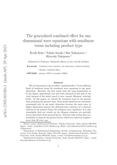 Pdf The Generalized Combined Effect For One Dimensional Wave Equations With Semilinear Terms