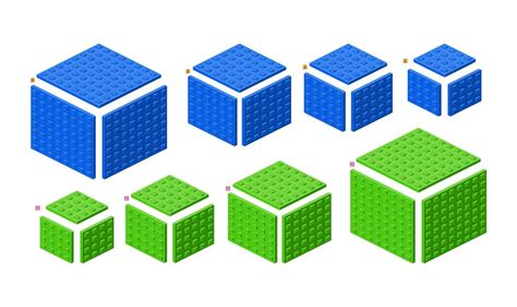 3d set of colored constructor kit in isometry square elements in