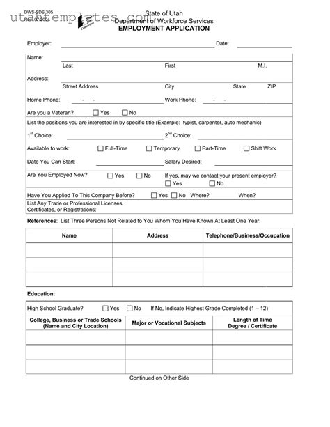 Free Utah Dws Sds 305 Form • Pdf Template