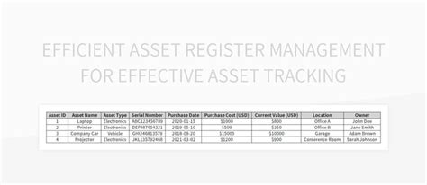 Free Asset Register Templates For Google Sheets And Microsoft Excel Slidesdocs