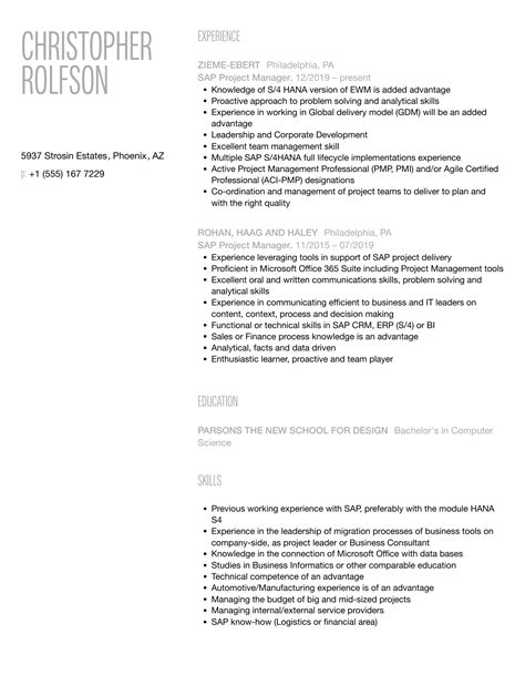 Sap Project Manager Resume Samples Velvet Jobs