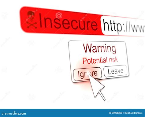 Mousepointer Clicking Ignore Button On Insecure Website Popup Stock