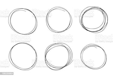 손이 그린된 라인 블랙 원 스케치 세트 벡터 원형 펜 서클 메시지 참고 마크 디자인 요소에 대 한 라운드 연필 이나 펜 거품