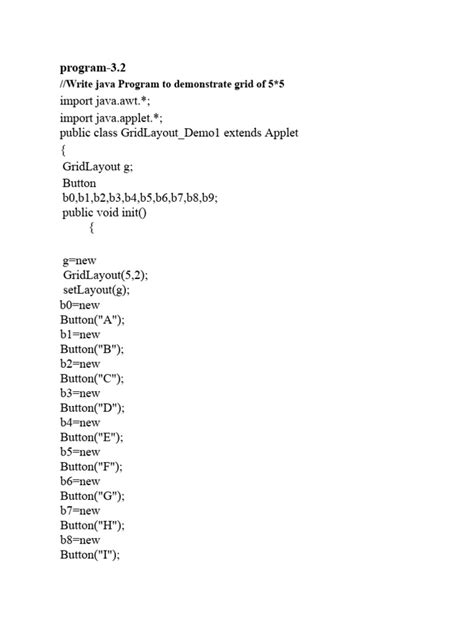 Program 32 Write Java Program To Demonstrate Grid Of 5 5 Pdf