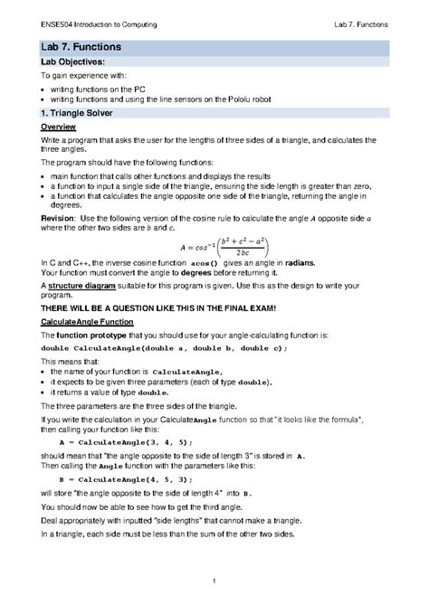 Lab 7 Intro To Computing 2018 Lab 7 Functions Lab Objectives To