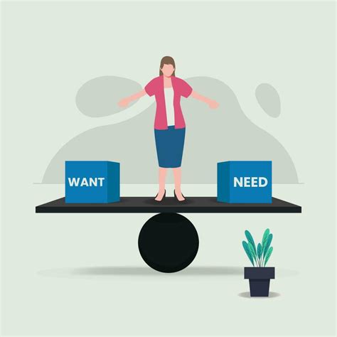 Businesswoman Trying To Balance Between Want And Need Design Vector
