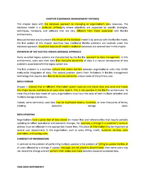 chapter 9 database management systems chapter 9 database management