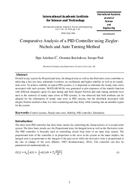 Pdf Comparative Analysis Of A Pid Controller Using Ziegler Nichols