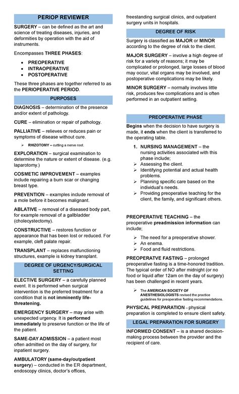 Periop Reviewer Periop Reviewer Surgery Can Be Defined As The Art And Science Of Treating