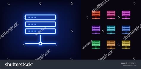 Neon Server Icon Glowing Neon Database Stock Vector Royalty Free