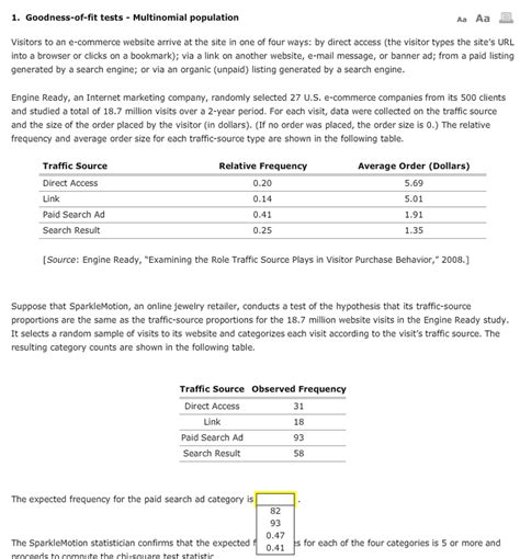 Solved 1 Goodness Of Fit Tests Multinomial Population Aa