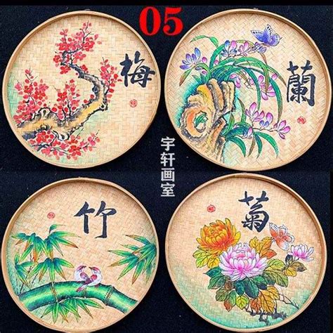 手绘餐厅复古圆簸箕竹编画墙壁挂饰复古怀旧装饰墙饰画竹制品挂件u 2208198098226
