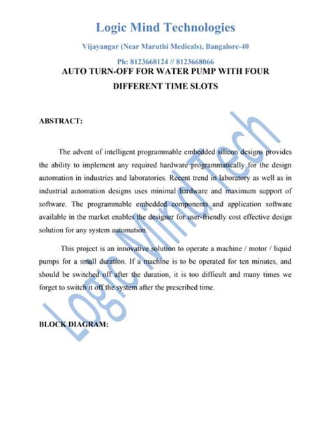 Auto Turn Off For Water Pump With Four Different Time Slots Doc